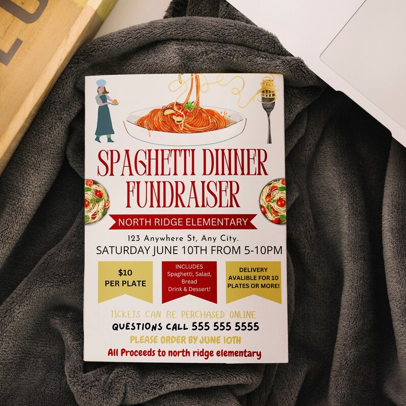 Editable Spaghetti Dinner Fundraiser Flyer Template, Digital Spaghetti ...