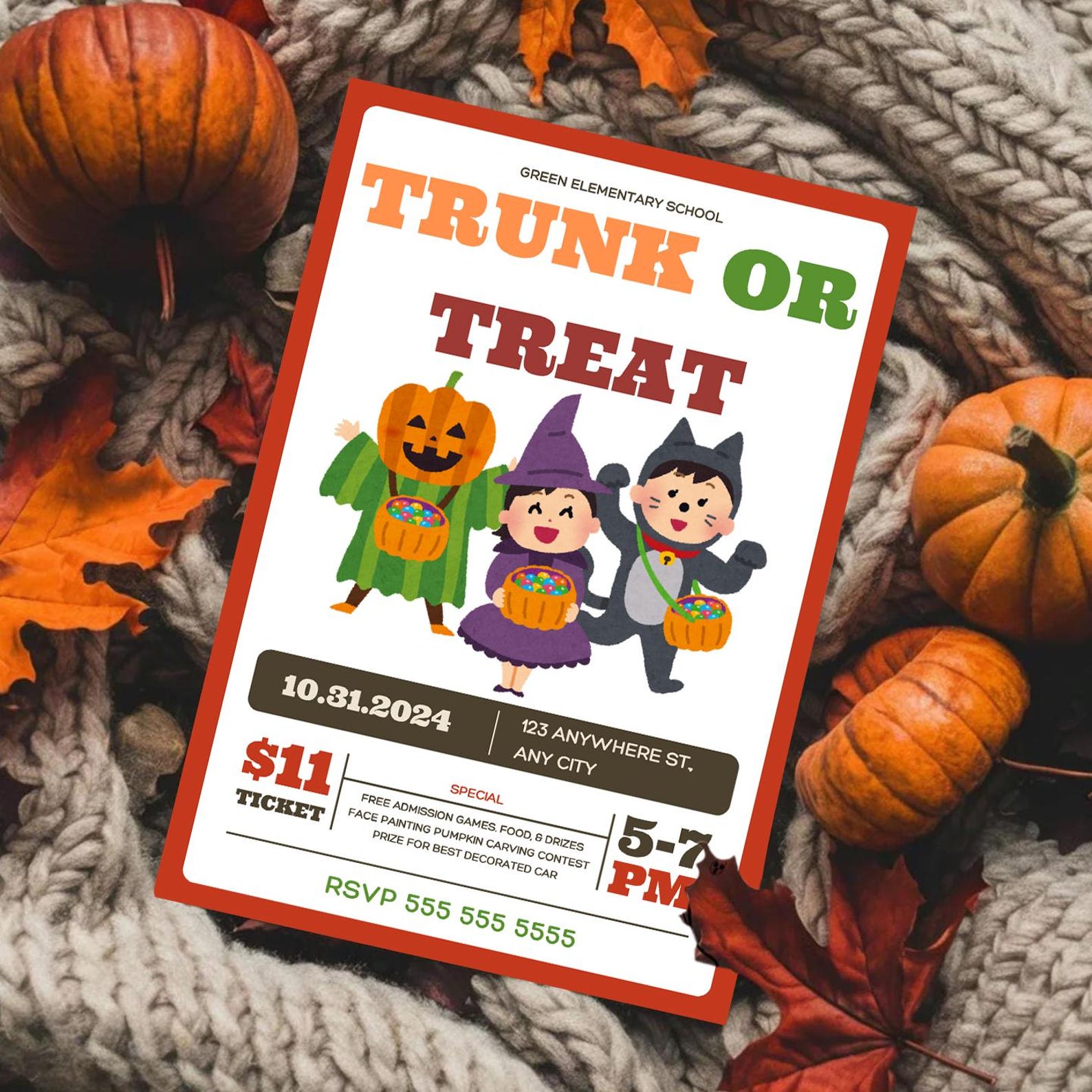 Editable Trunk or Treat Halloween Fundraiser Flyer, Digital Halloween ...