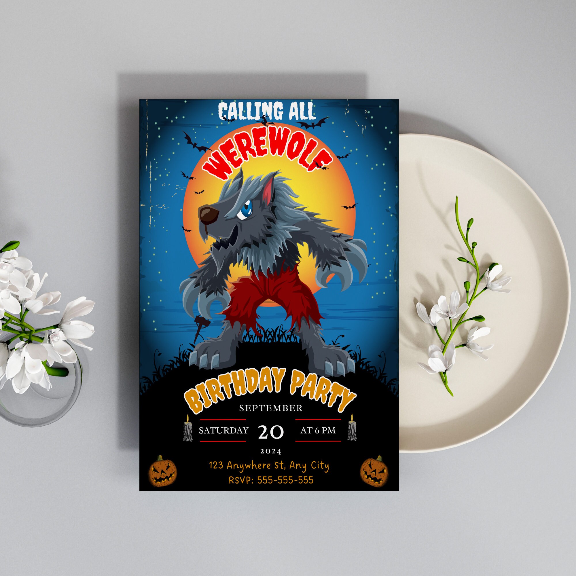 Editable Werewolf Birthday Party Invitation: Halloween Theme (digital ...