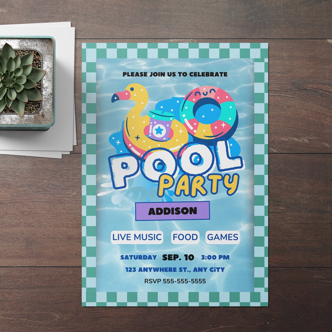 Editable Pool Party Invitation, Printable Pool Birthday Party Invite ...