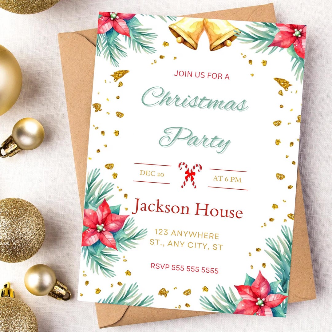 Editable Christmas Party Invitation, Printable Holiday Party Invitation ...
