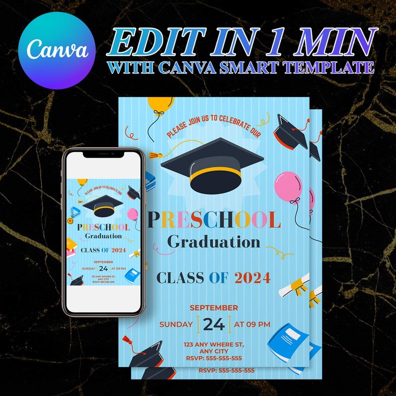 Editable Preschool Graduation Invitation, Printable Moving up Ceremony ...