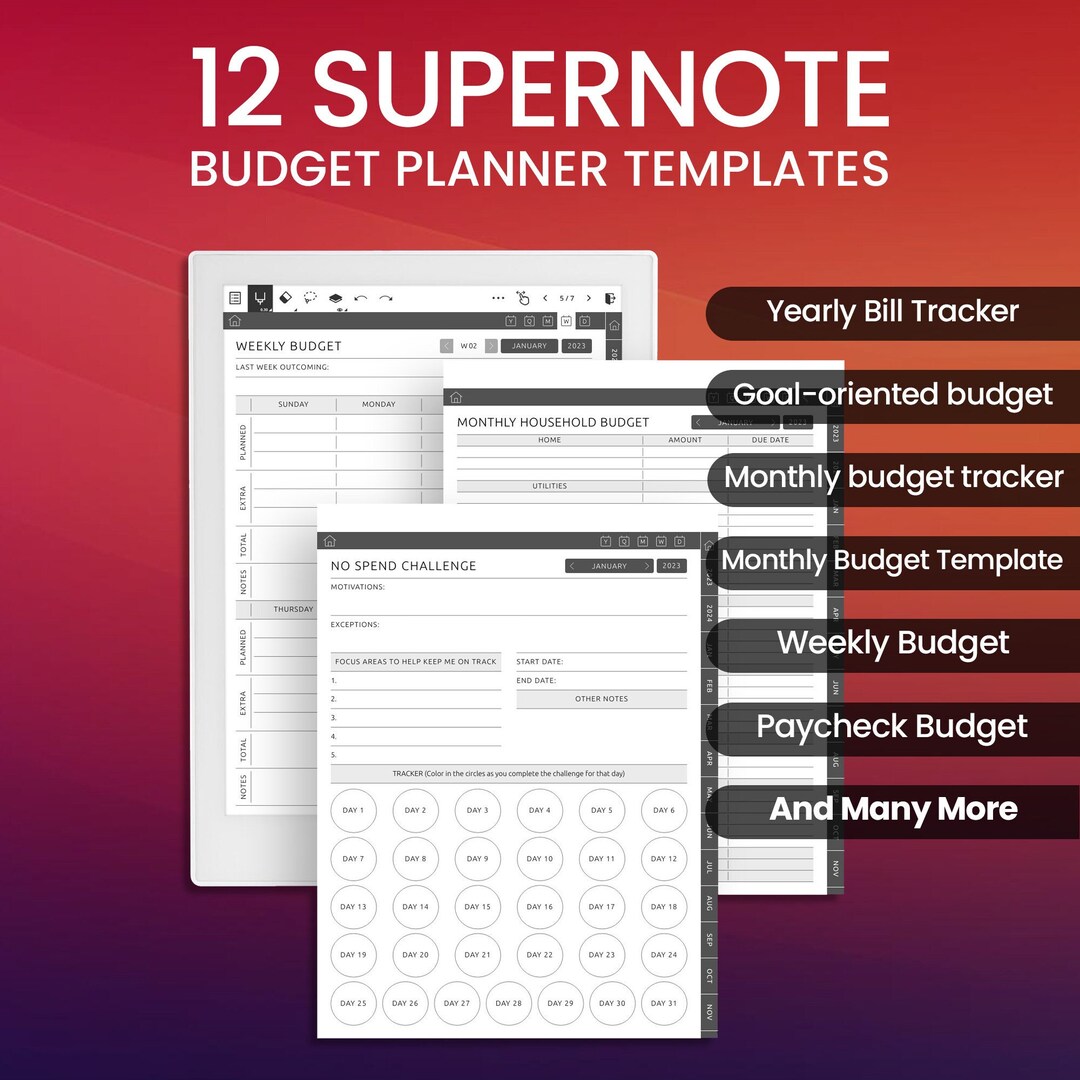 12 Supernote Budget Planner Template Bundle, Supernote Template ...