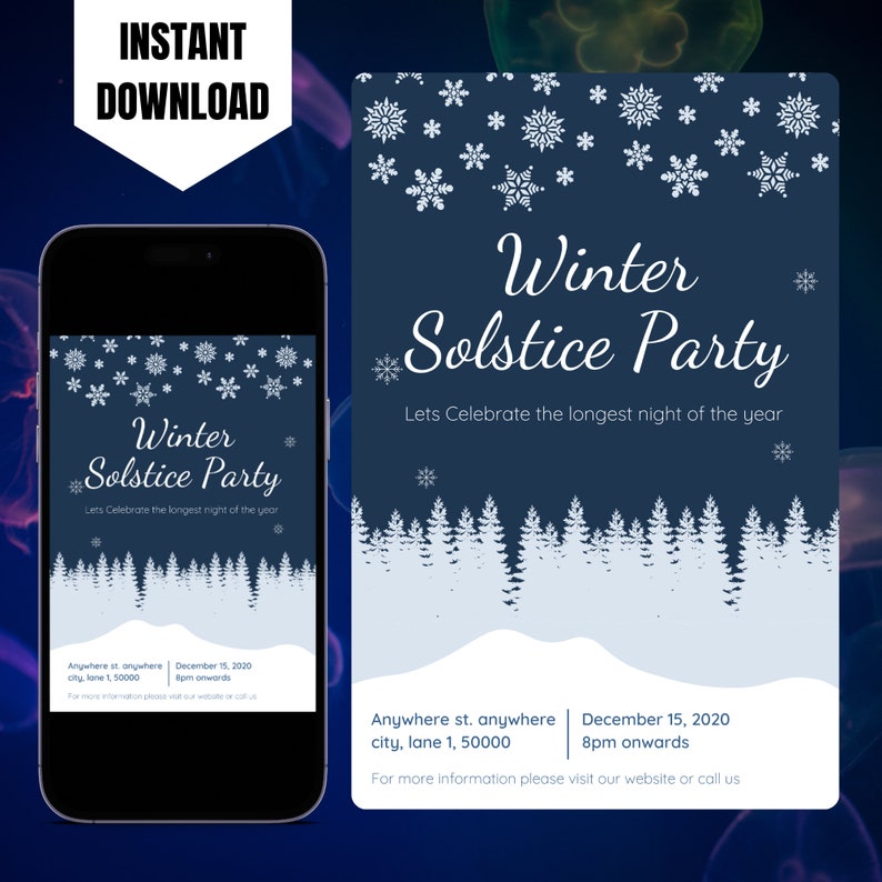 Editable Winter Solstice Party Invitation, Digital Winter Solstice ...