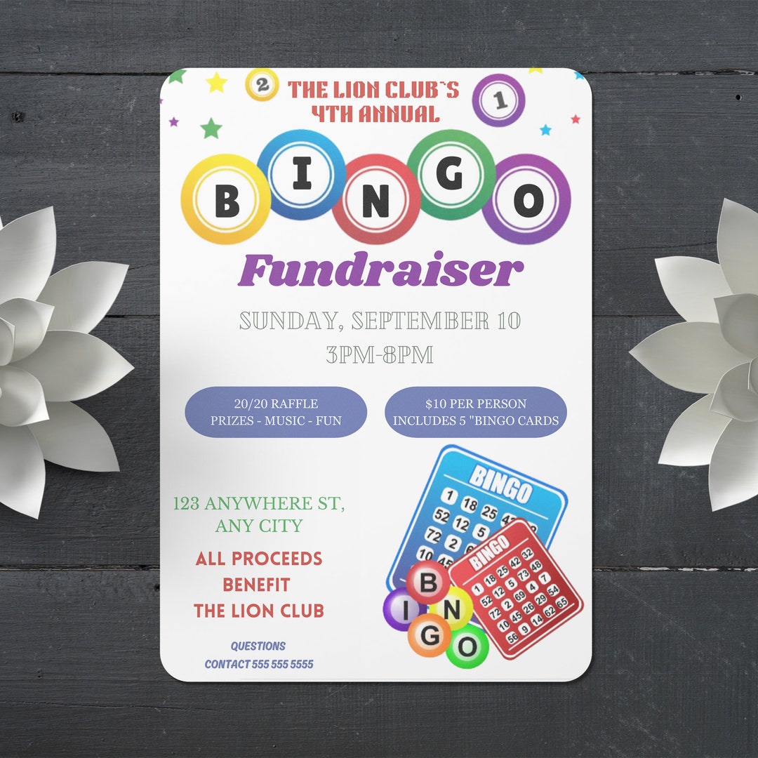 Editable Bingo Fundraiser Flyer Template, Digital Bingo Night Flyer ...
