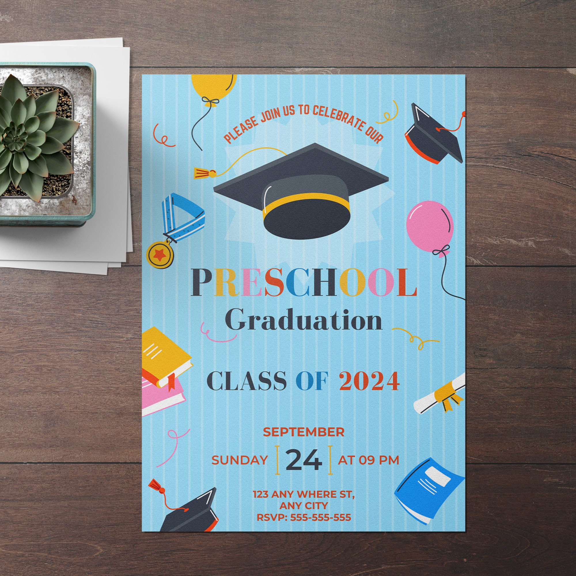 Editable Preschool Graduation Invitation, Printable Moving up Ceremony ...
