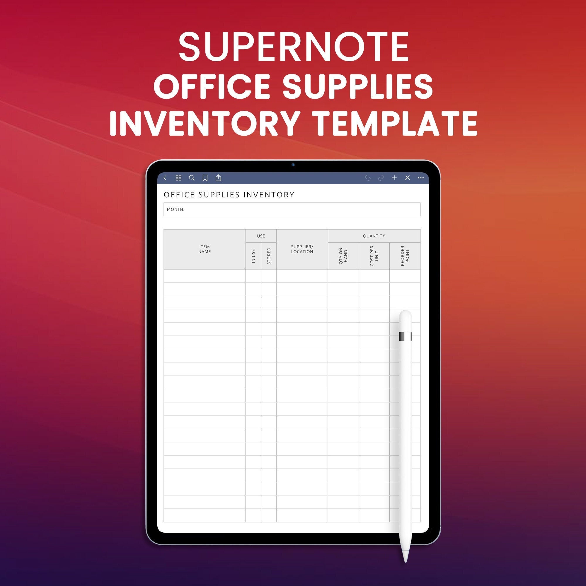 Supernote Office Supplies Inventory Template, Supernote Template ...