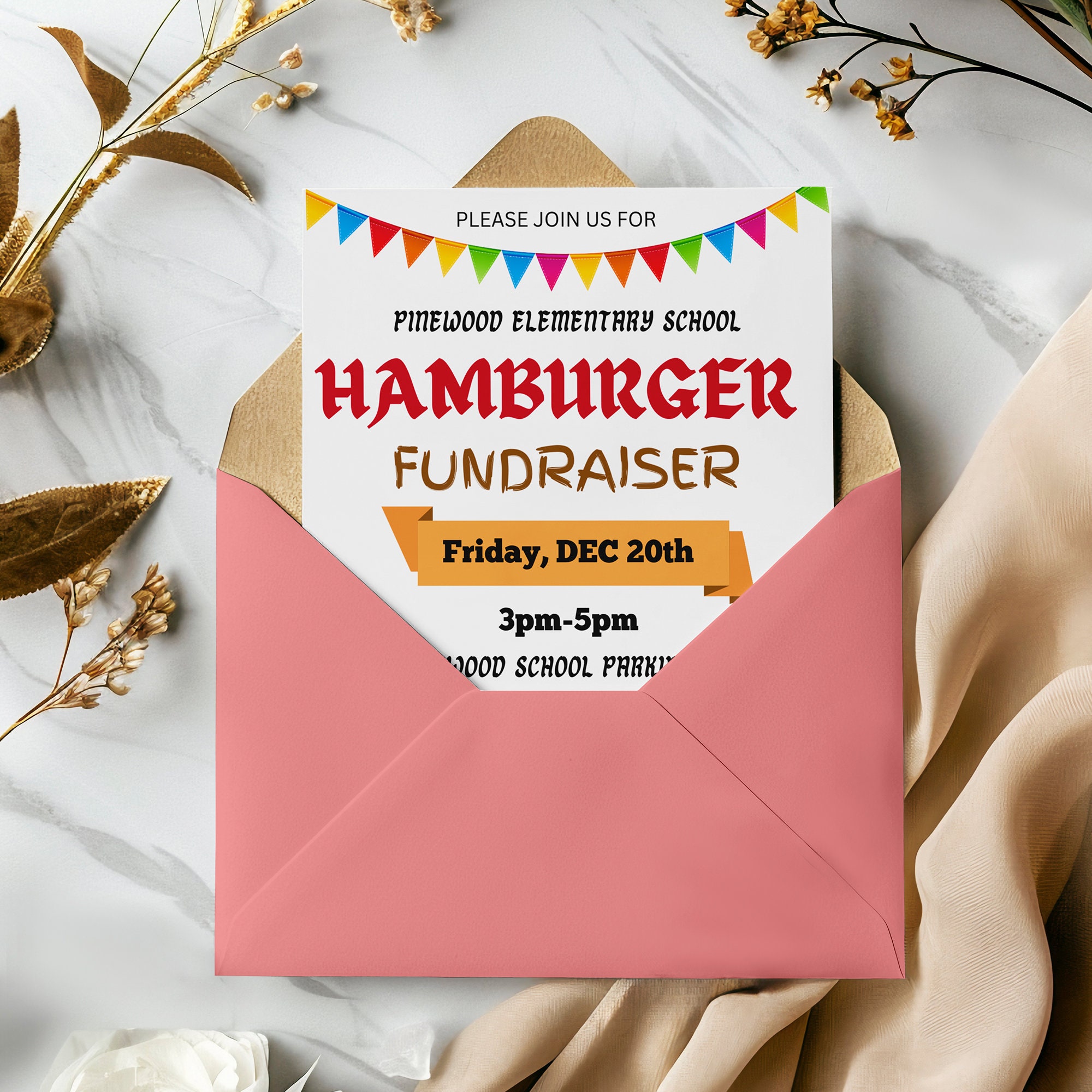 Editable Hamburger Fundraiser Flyer Template, Digital Burger Cookout ...