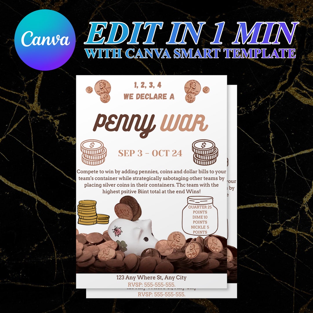 Editable Penny War Fundraiser Flyer Template, Digital Penny War Flyer ...