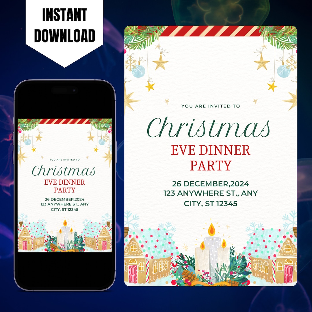 Editable Christmas Eve Invitation, Christmas Eve Dinner Party Invite ...