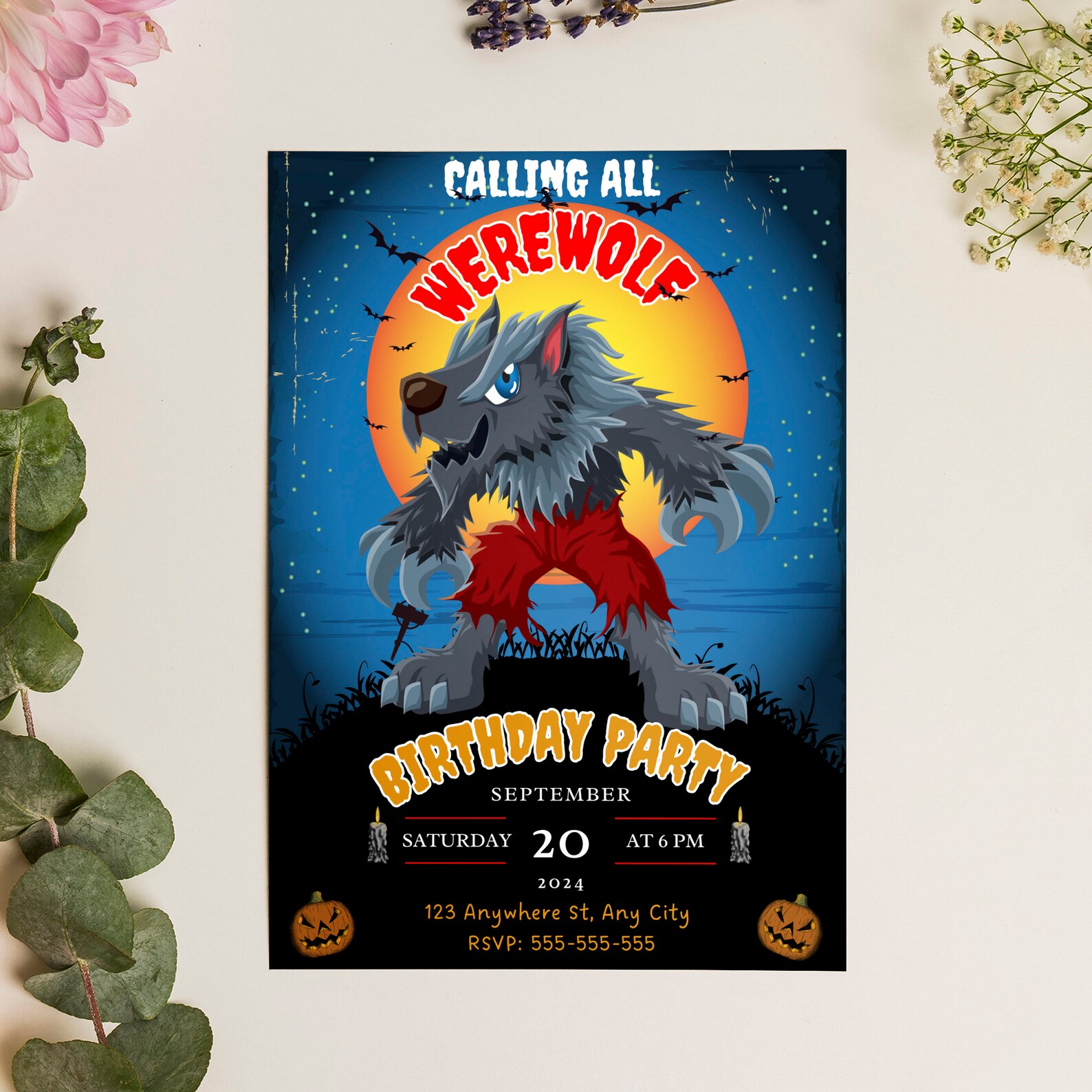Editable Werewolf Birthday Party Invitation: Halloween Theme (digital ...