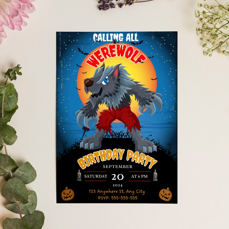 Editable Werewolf Birthday Party Invitation: Halloween Theme (digital ...