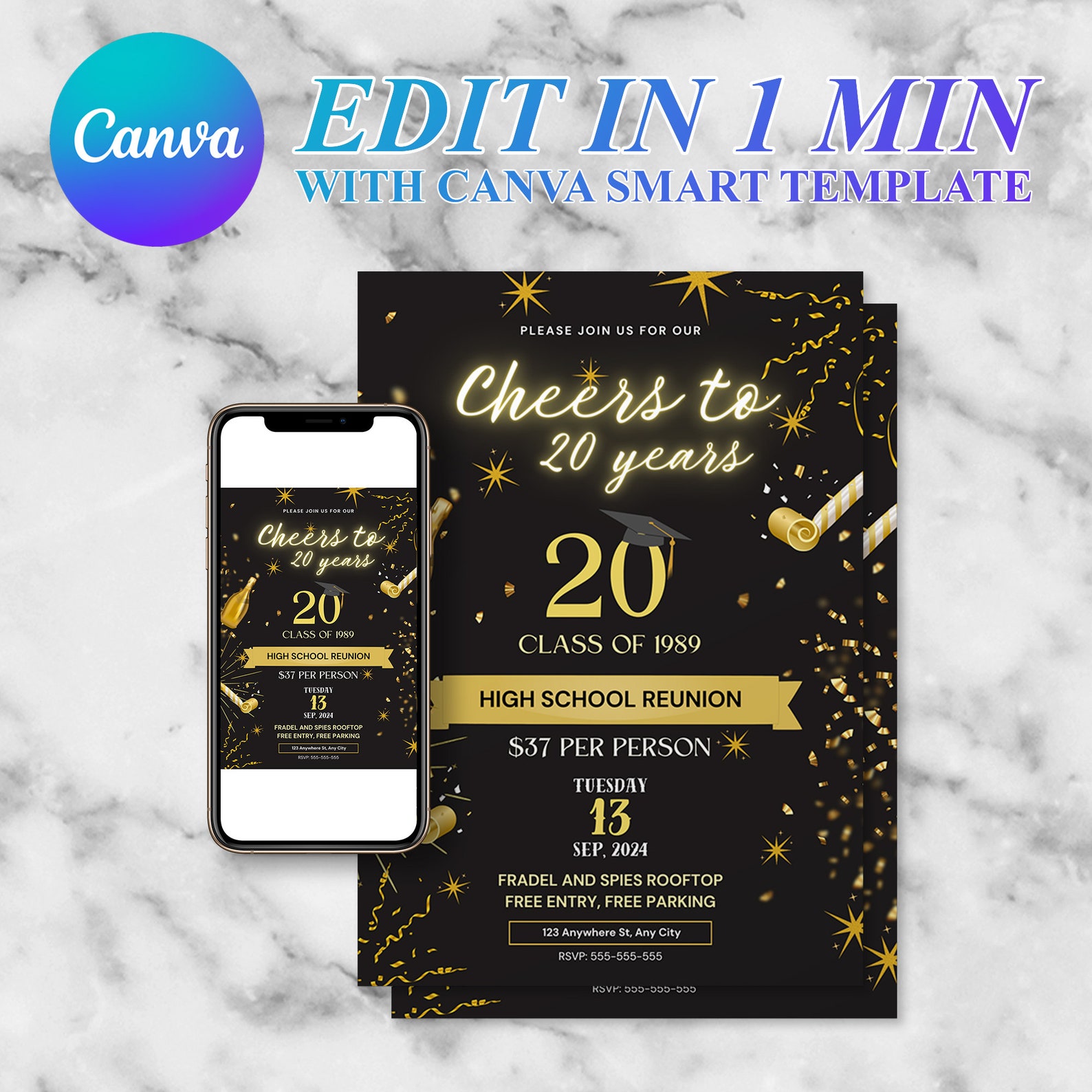 Editable School Reunion Flyer Template, Digital High School Reunion ...