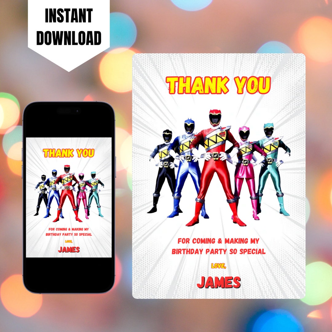 Editable Power Rangers Thank You Card Template, Printable Power Rangers ...