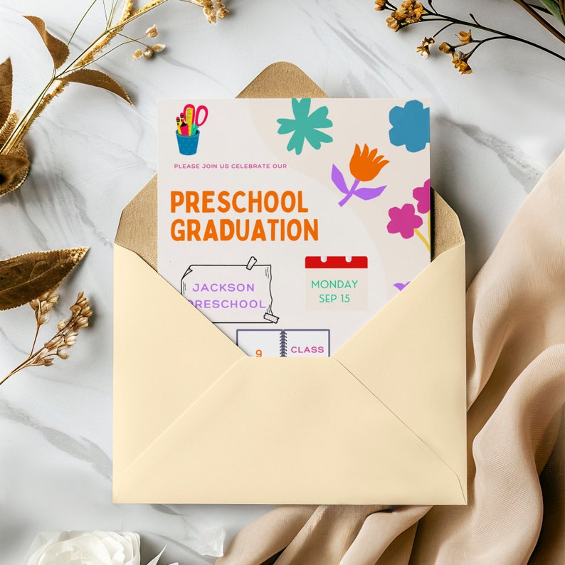 Editable Preschool Graduation Invitation, Printable Moving up Ceremony Invite, Digital Preschool ...
