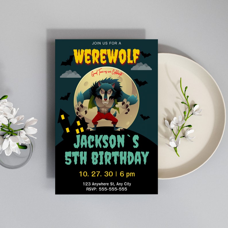Editable Werewolf Birthday Invitation, Printable Halloween Invitation ...