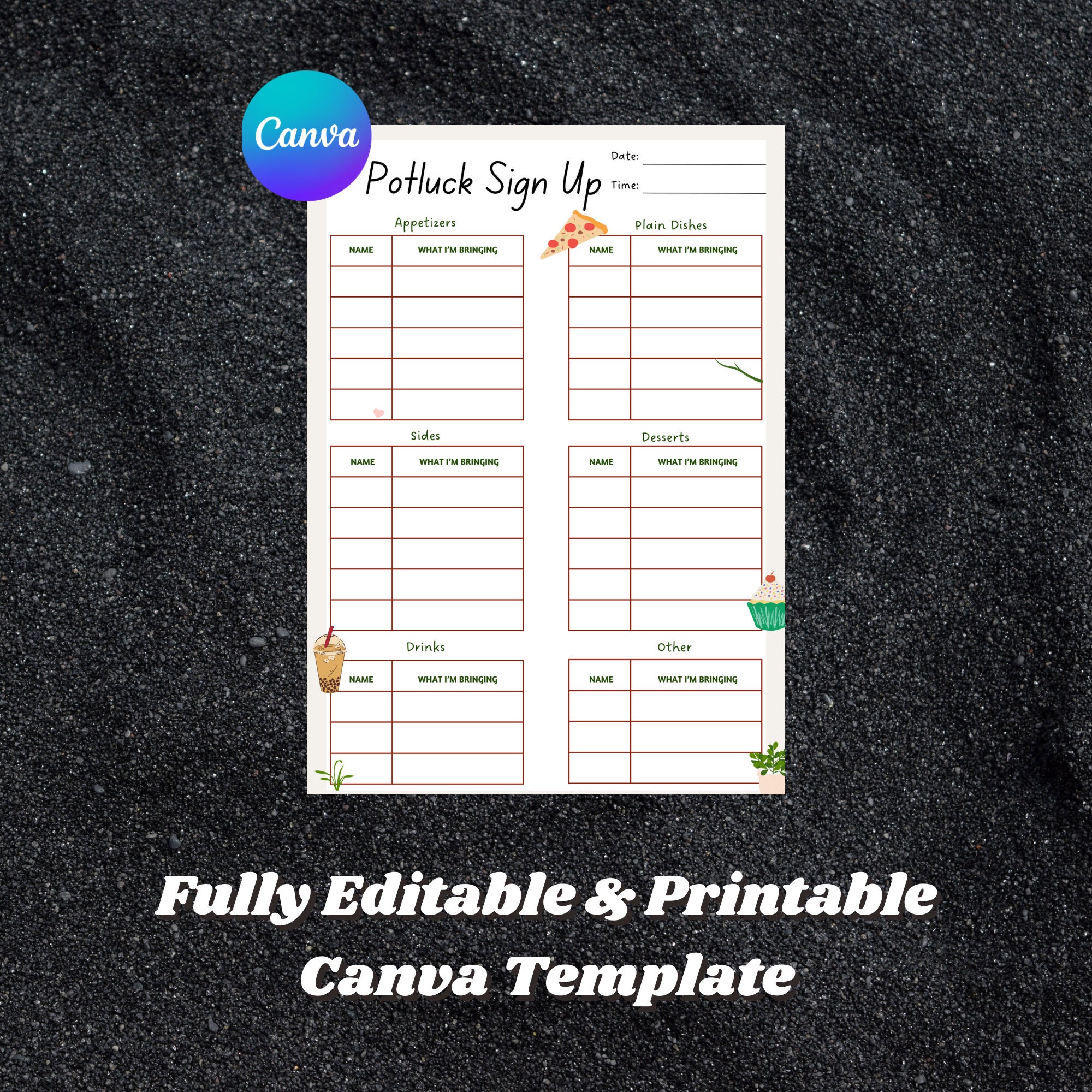 Editable Potluck Sign up Sheet, Printable for Potluck Party, Sign up ...