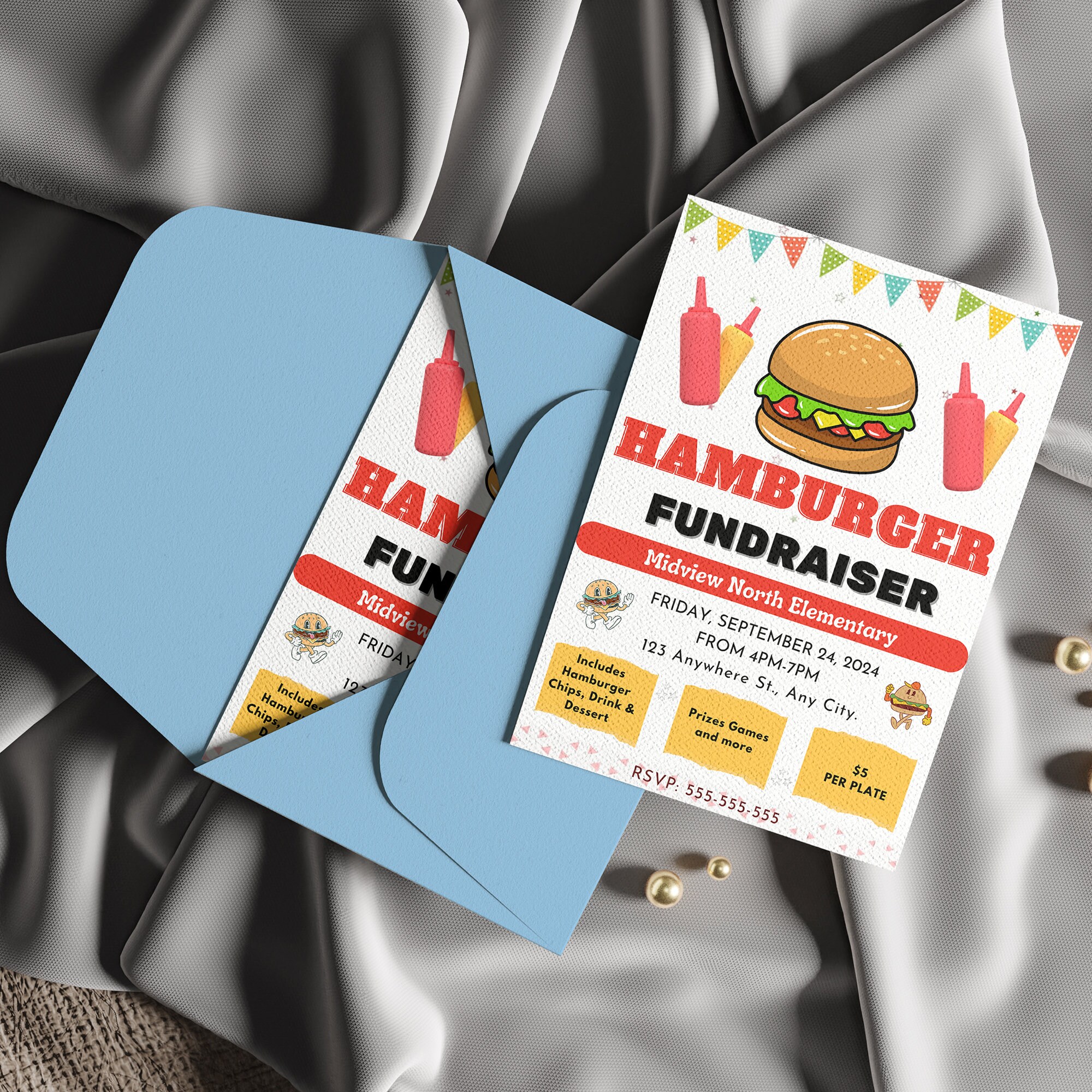 Editable Hamburger Fundraiser Flyer Template, Digital Burger Cookout ...