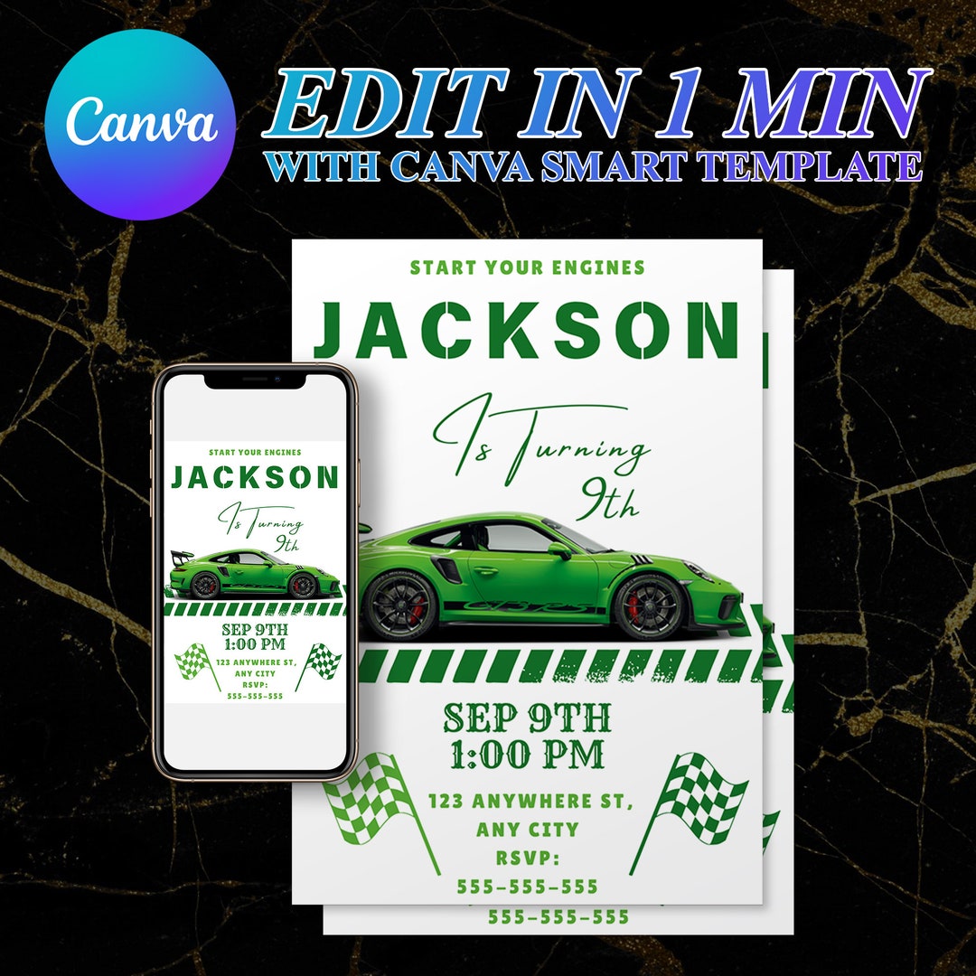 Editable Porsche Invitation, Printable Porsche Sport Car Birthday ...