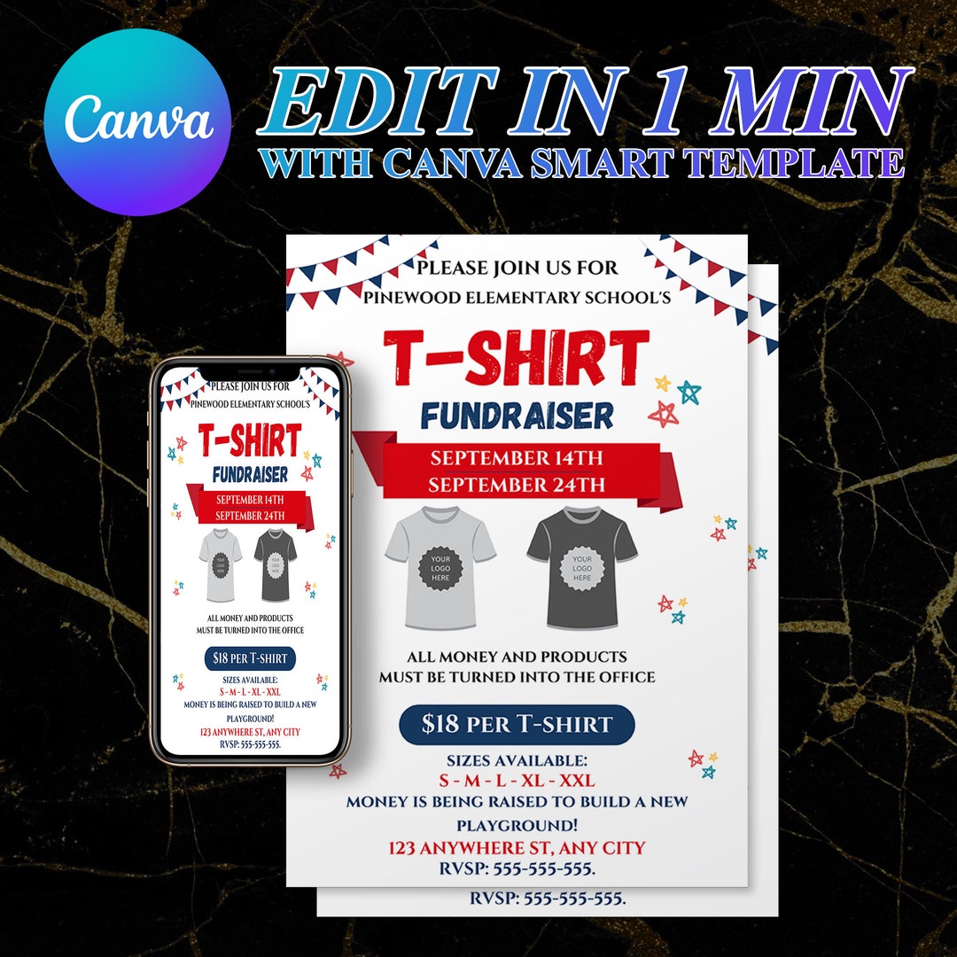Editable T-shirt Fundraiser Flyer Template, Digital Printable PTO PTA ...