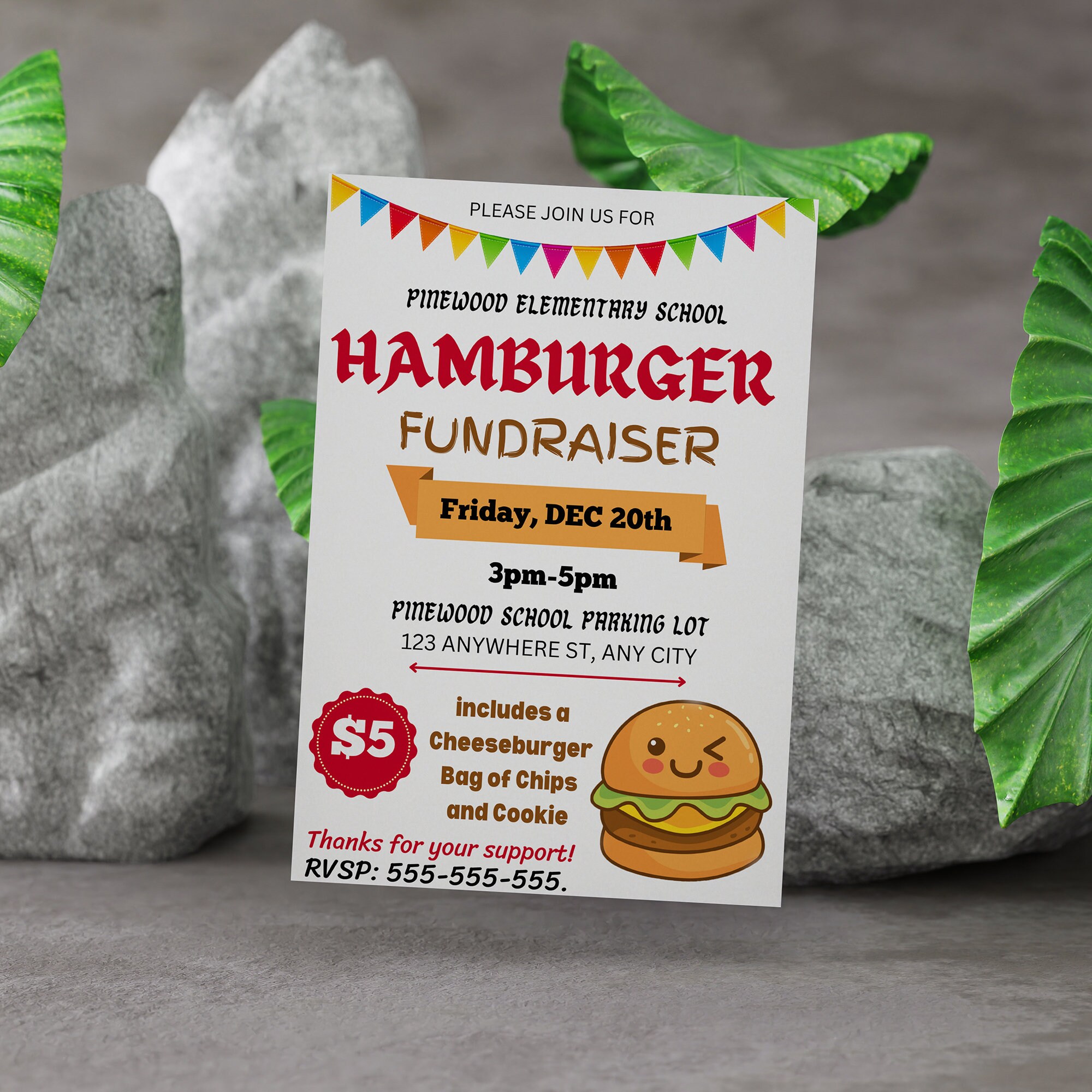 Editable Hamburger Fundraiser Flyer Template, Digital Burger Cookout ...