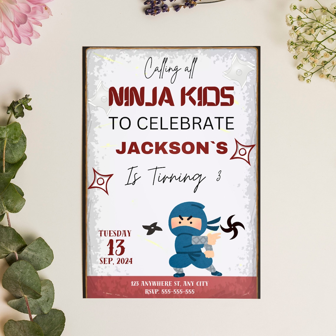 Editable Ninja Kidz Party Invitation, Printable Ninja Kidz Birthday ...