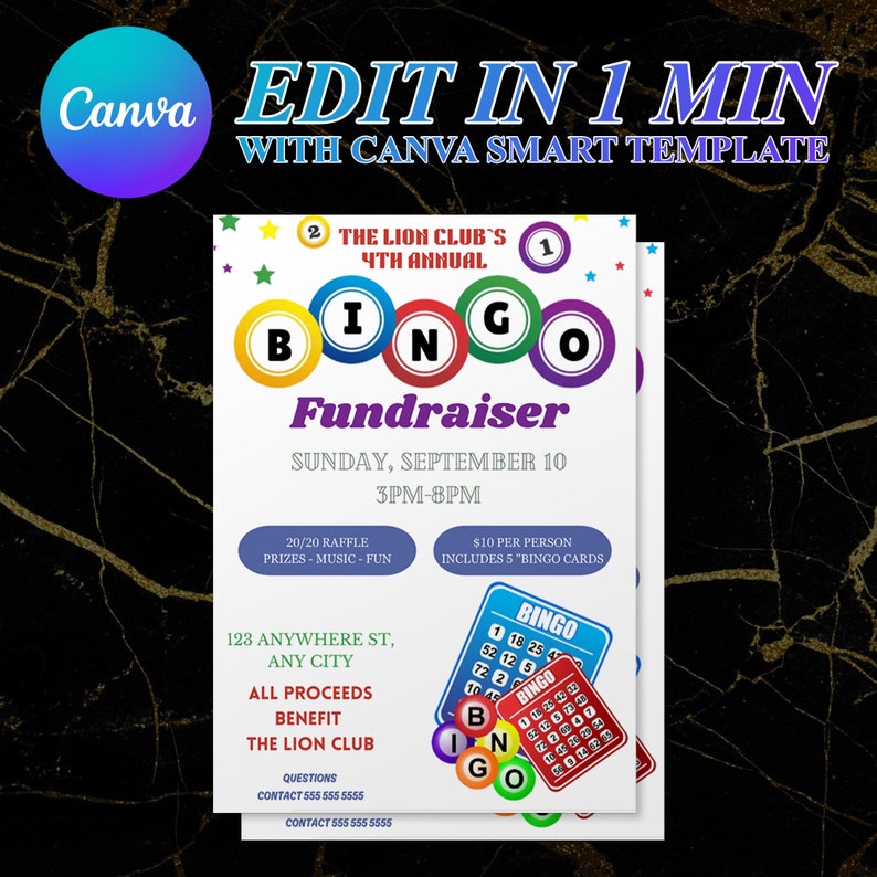 Editable Bingo Fundraiser Flyer Template, Digital Bingo Night Flyer ...