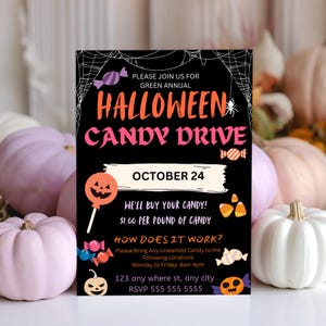 Editable Candy Drive Halloween Fundraiser Flyer, Digital Halloween ...