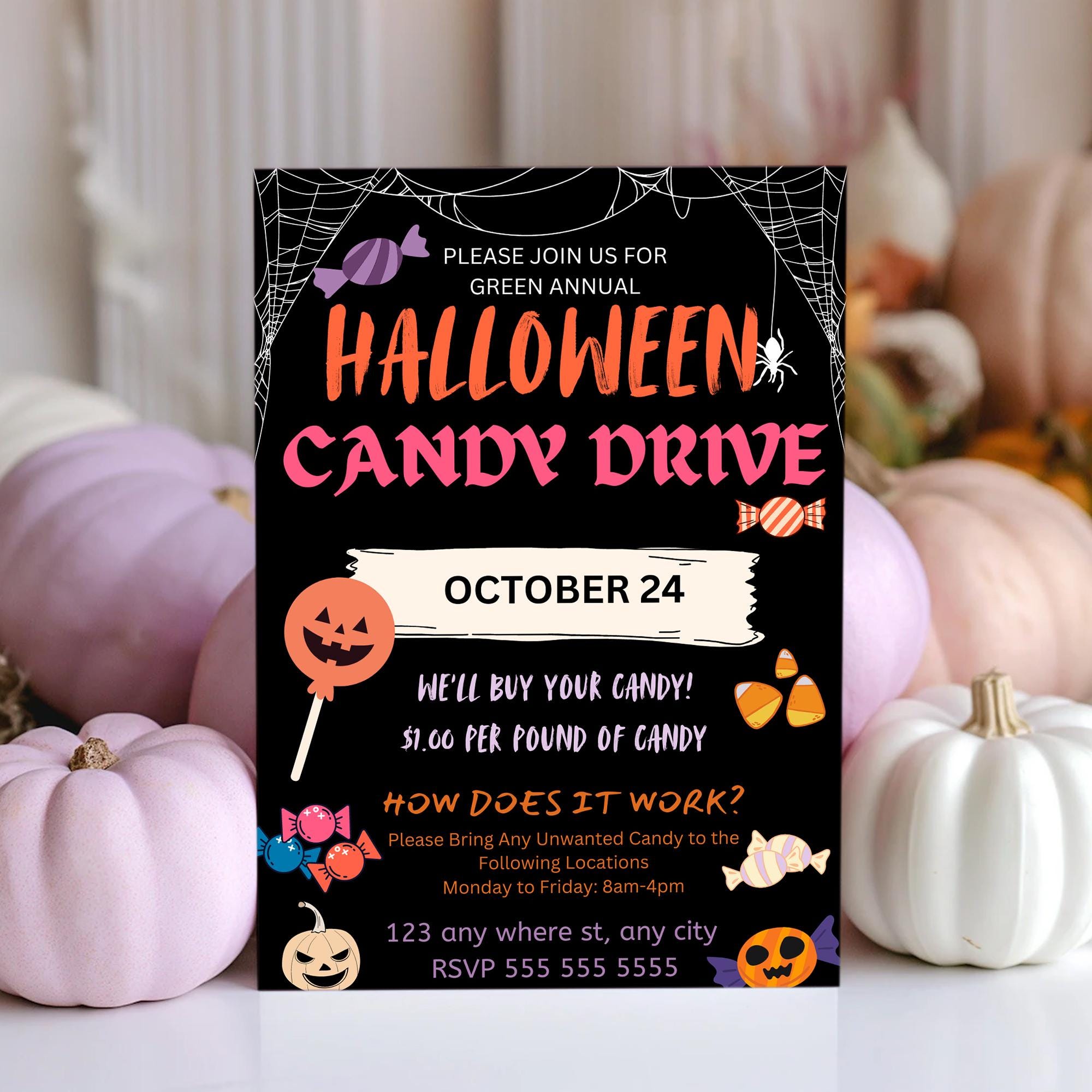 Editable Candy Drive Halloween Fundraiser Flyer, Digital Halloween ...