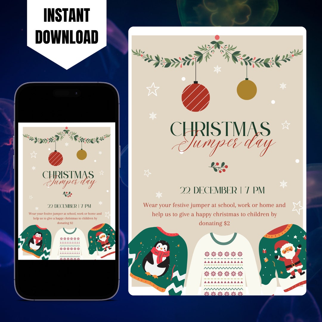 Editable Christmas Jumper Party Invitation, Digital Christmas Jumper ...