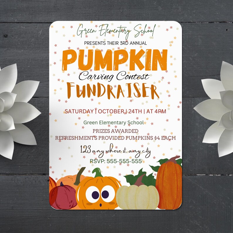 Editable Pumpkin Carving Contest Halloween Fundraiser Flyer, Digital ...