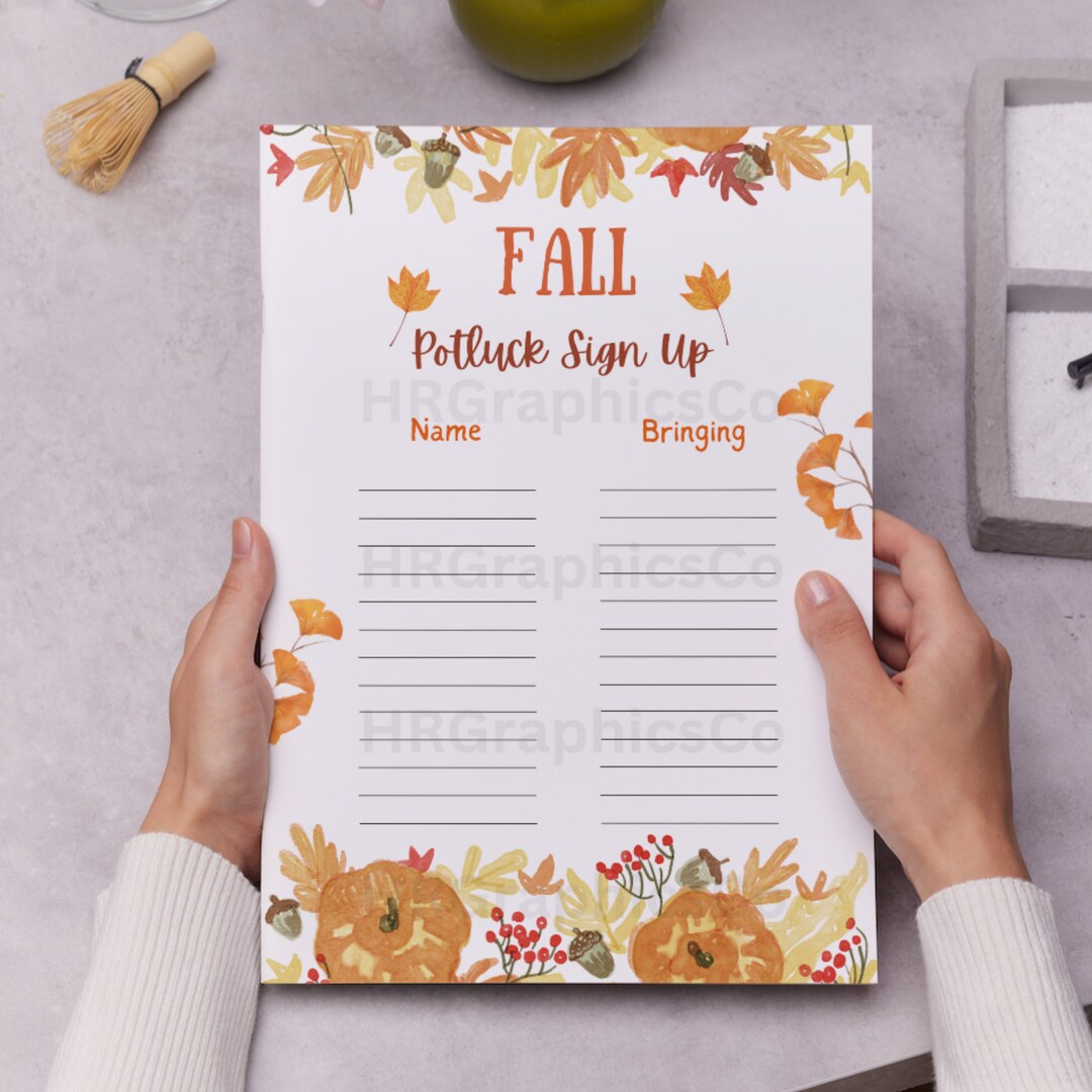 Fall Potluck Sign up Sheet Editable, Autumn Potluck Sign up Sheet ...