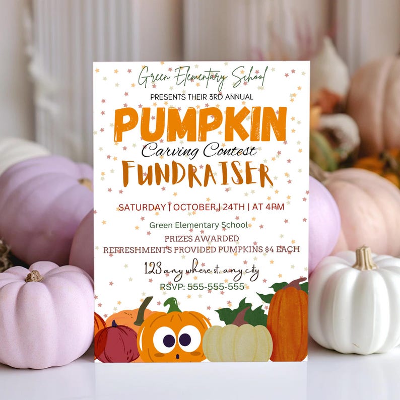 Editable Pumpkin Carving Contest Halloween Fundraiser Flyer, Digital ...
