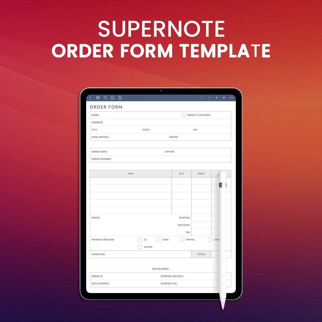 Supernote Order Form Template, Supernote Template, Supernote A5X / A6X ...