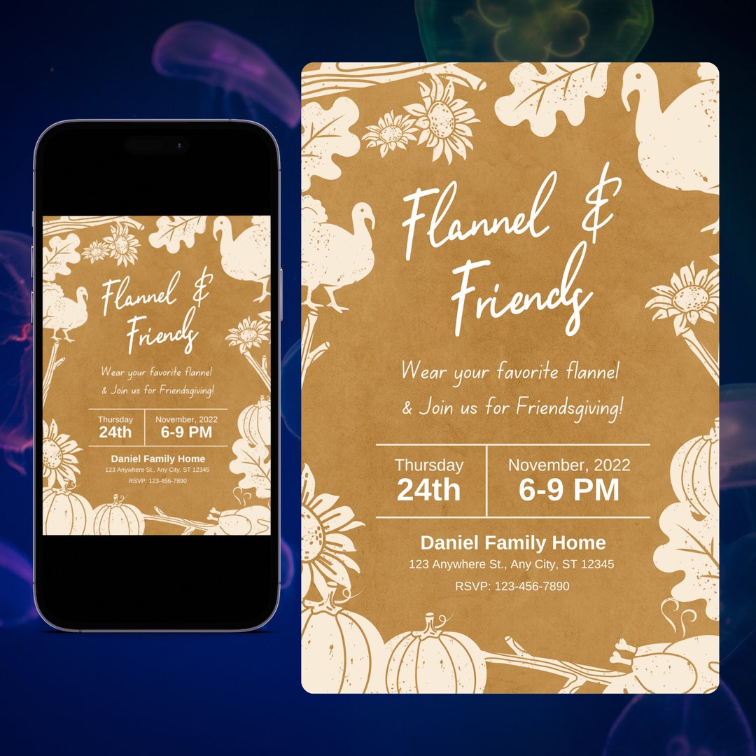 Editable Flannel and Friends Invitation, Friendsgiving Invitation ...