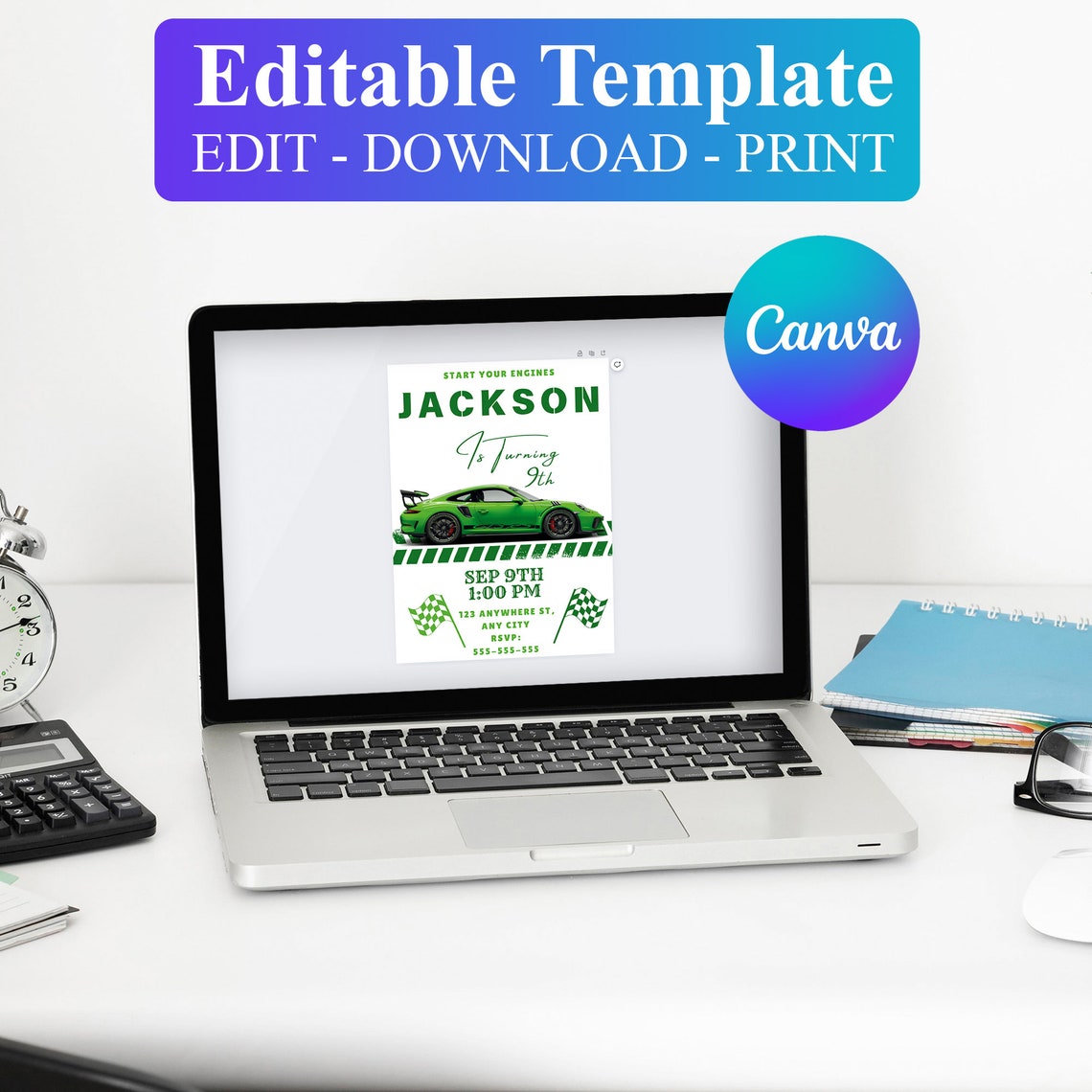 Editable Porsche Invitation, Printable Porsche Sport Car Birthday ...