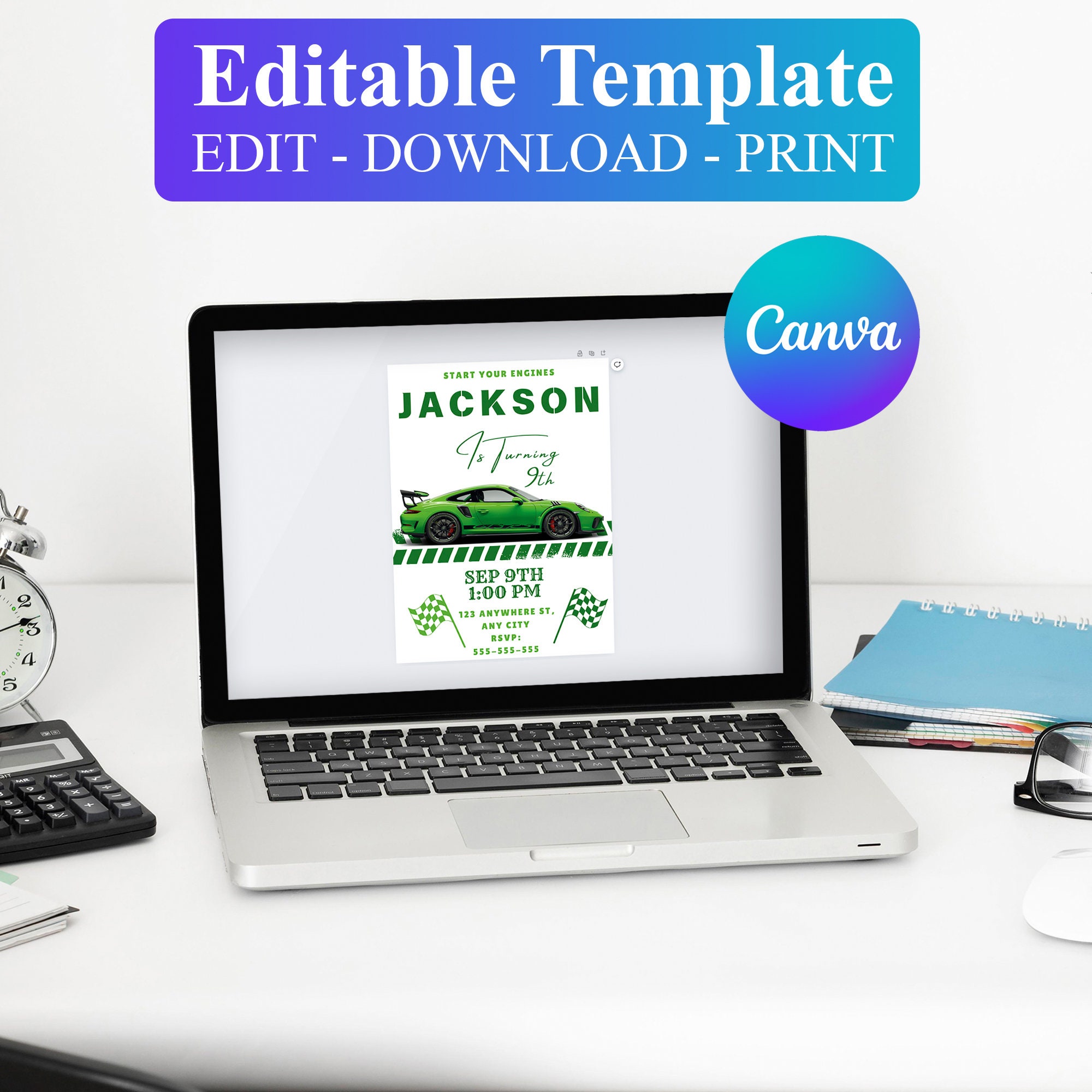 Editable Porsche Invitation, Printable Porsche Sport Car Birthday ...