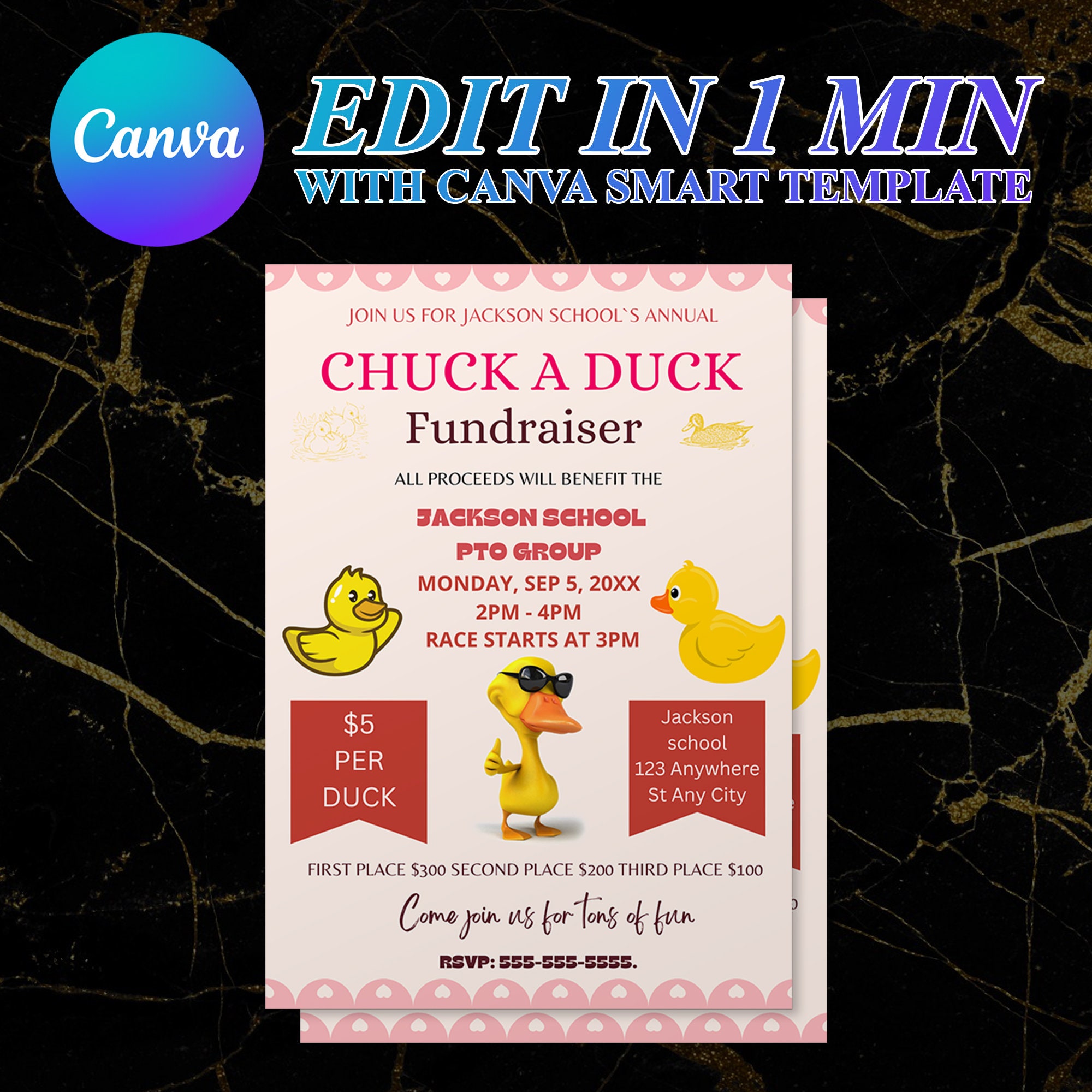 Editable Chuck a Duck Fundraiser Flyer Template, Digital Duck Derby Race Flyer, Printable PTA ...