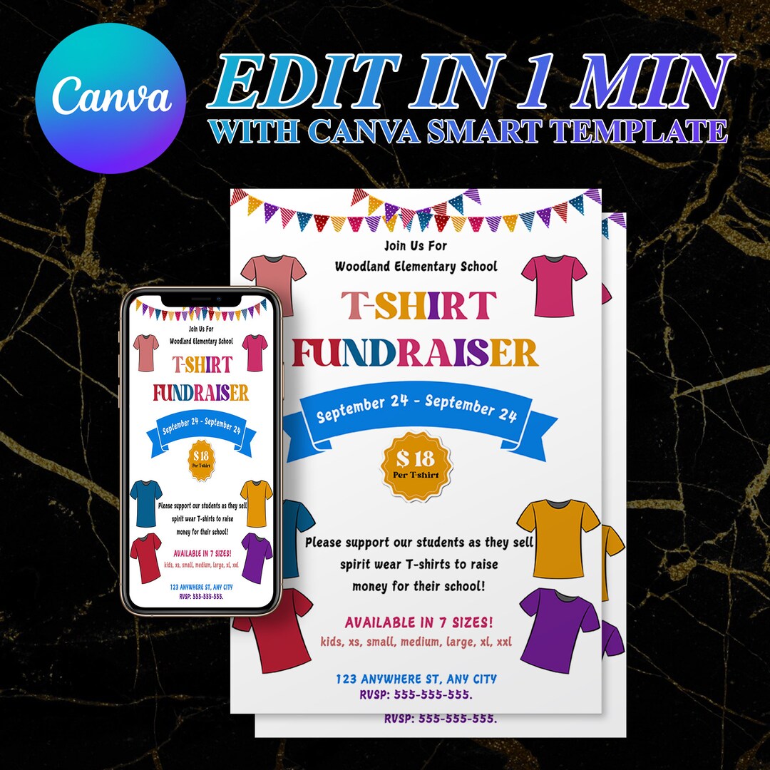 Editable T-shirt Fundraiser Flyer Template, Digital Printable PTO PTA ...