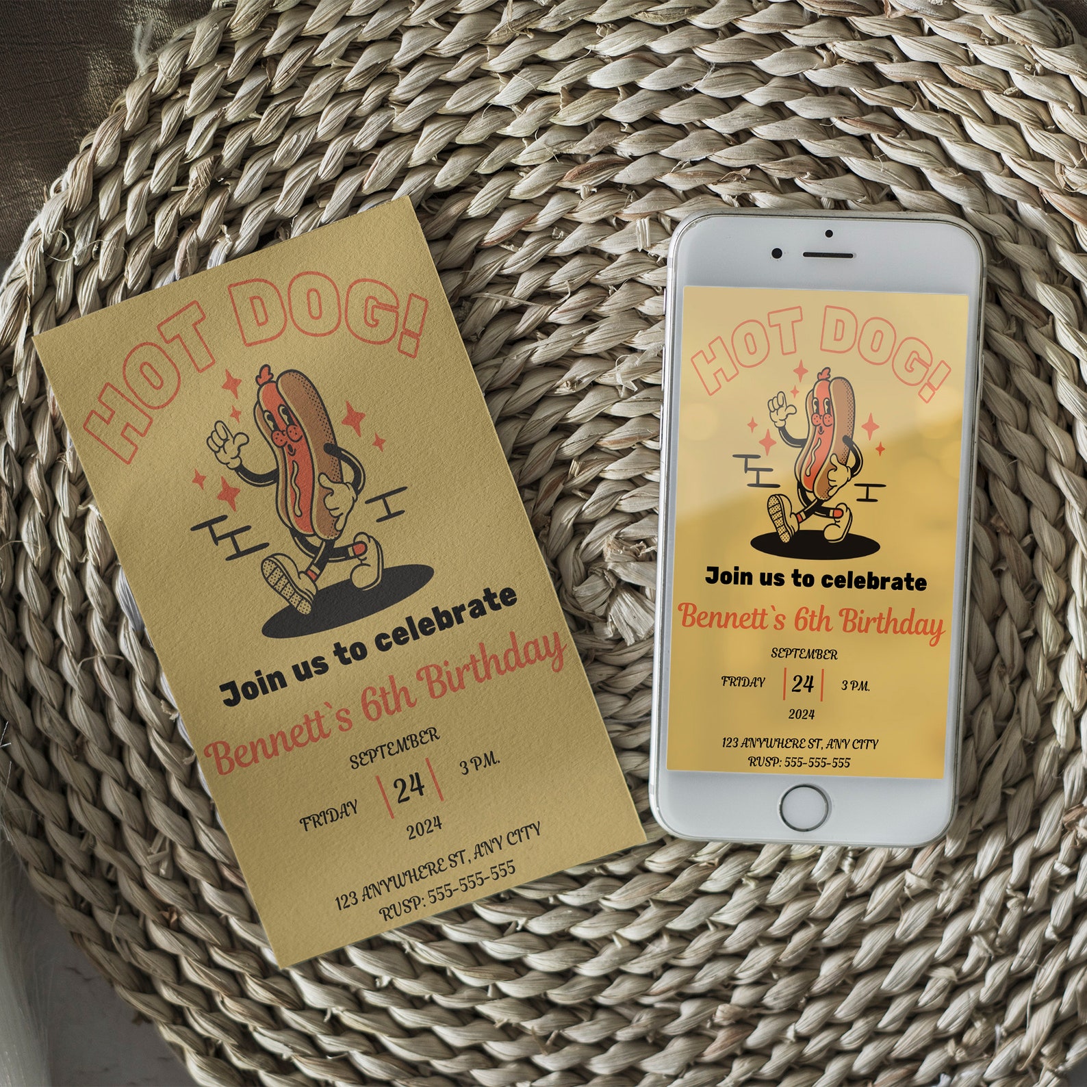 Editable Hot Dog Birthday Invitation, Printable Hot Dog Birthday Party ...