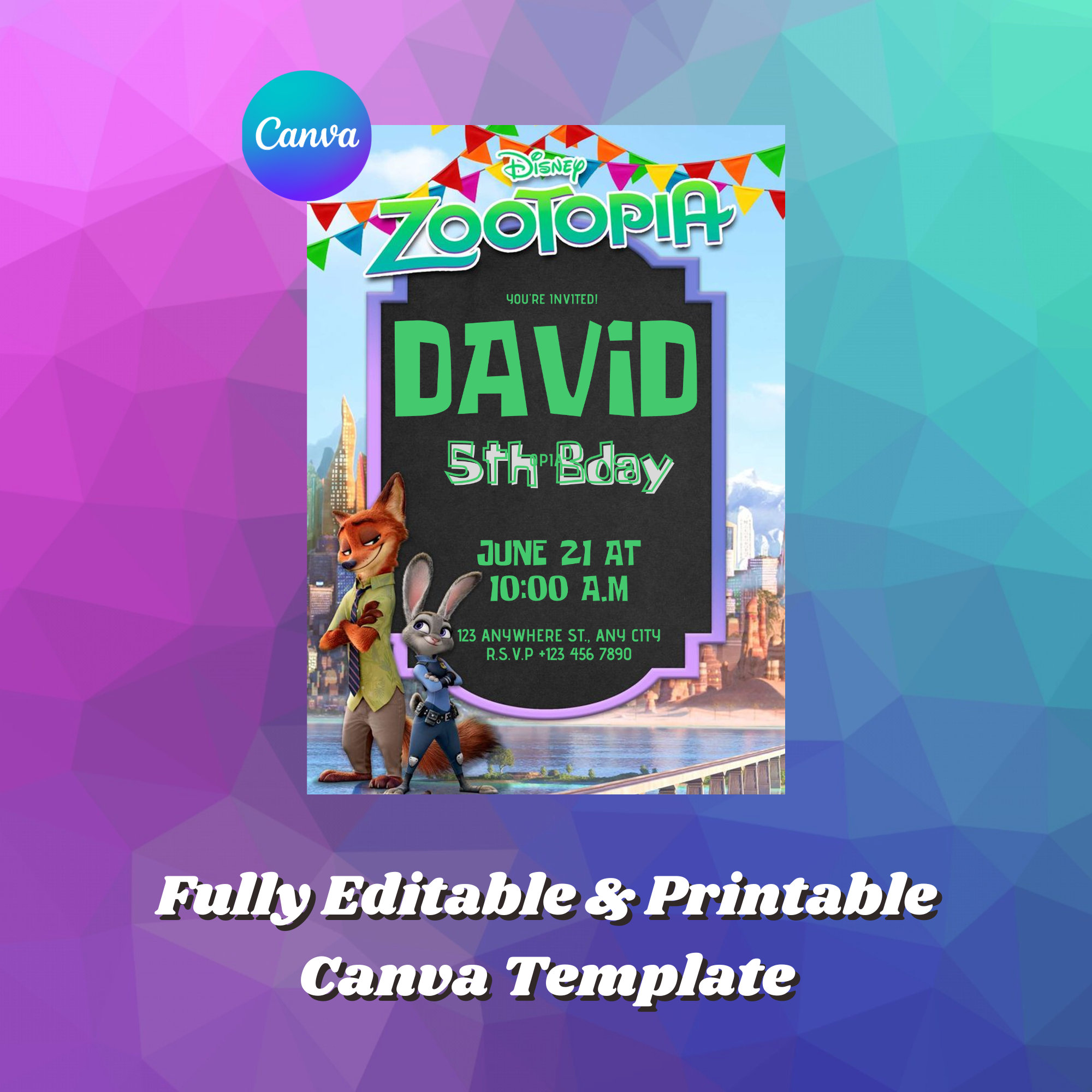 Editable Zootopia Birthday Invitation Zootopia Themed Party - Etsy