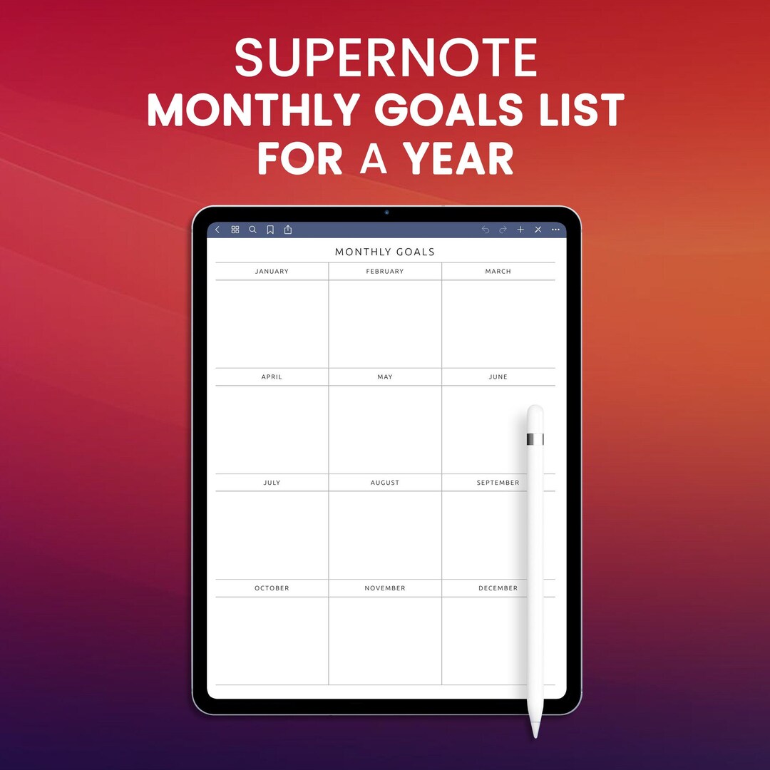 Supernote Monthly Goals List for a Year Template, Supernote Template ...