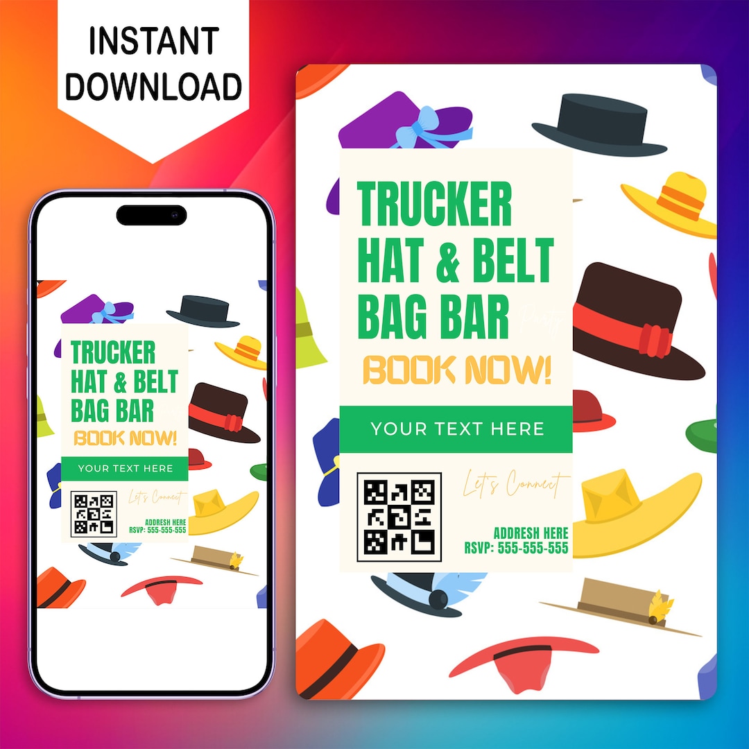 Editable Trucker Hat Bar Flyer, Printable Trucker Hat Bar Party Booking ...