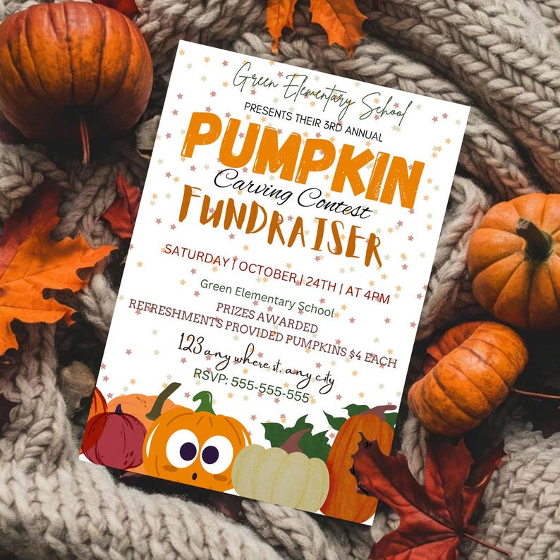 Editable Pumpkin Carving Contest Halloween Fundraiser Flyer, Digital ...