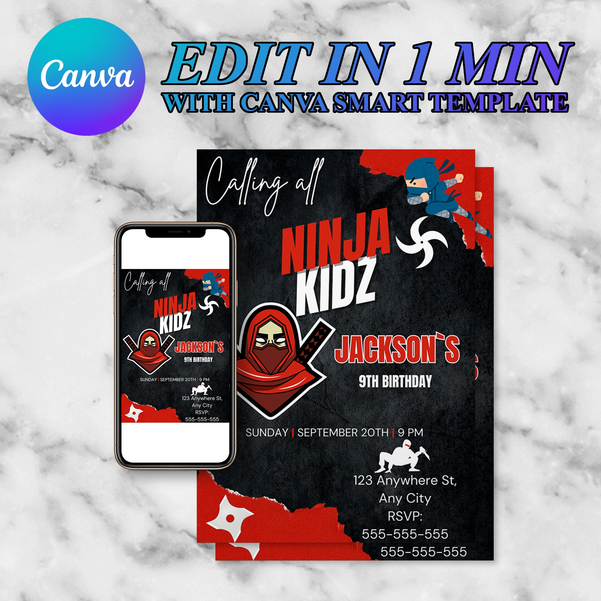 Editable Ninja Kidz Party Invitation, Printable Ninja Kidz Birthday ...