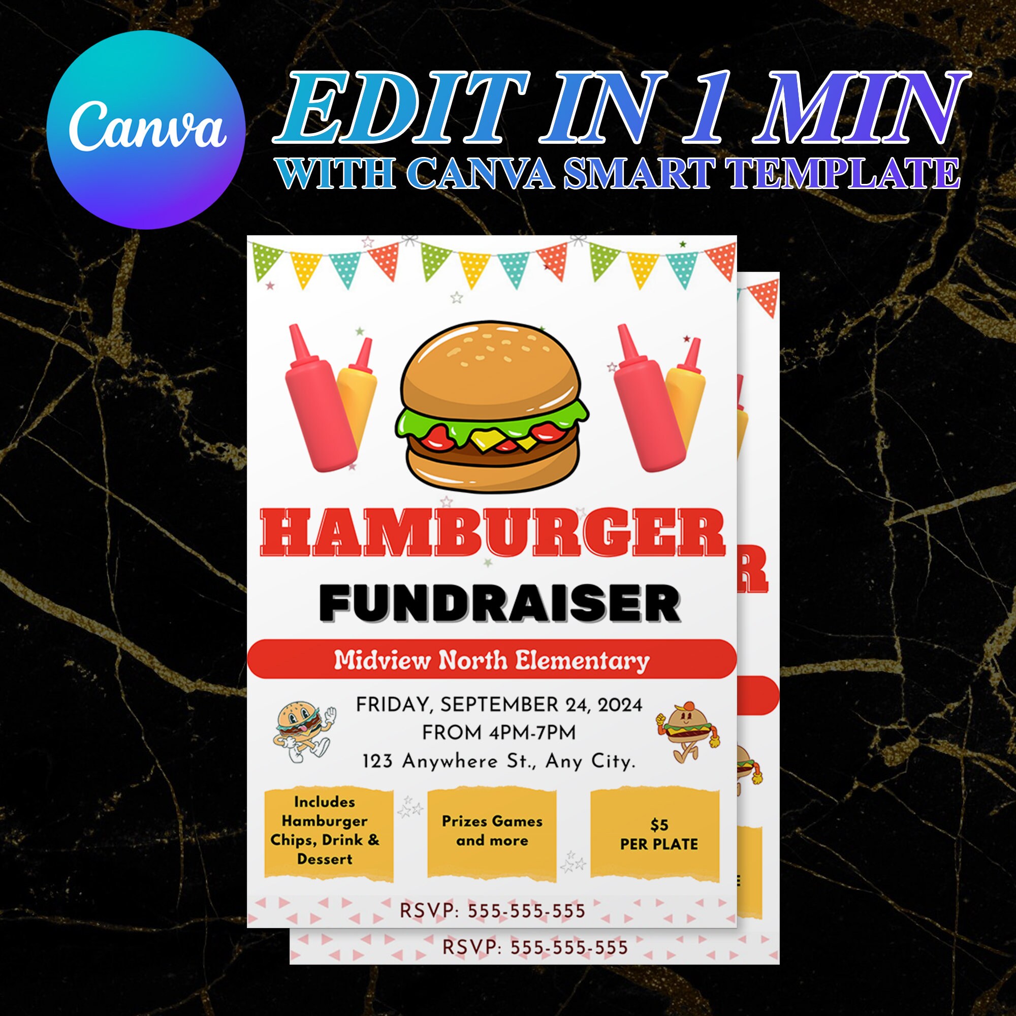 Editable Hamburger Fundraiser Flyer Template, Digital Burger Cookout ...