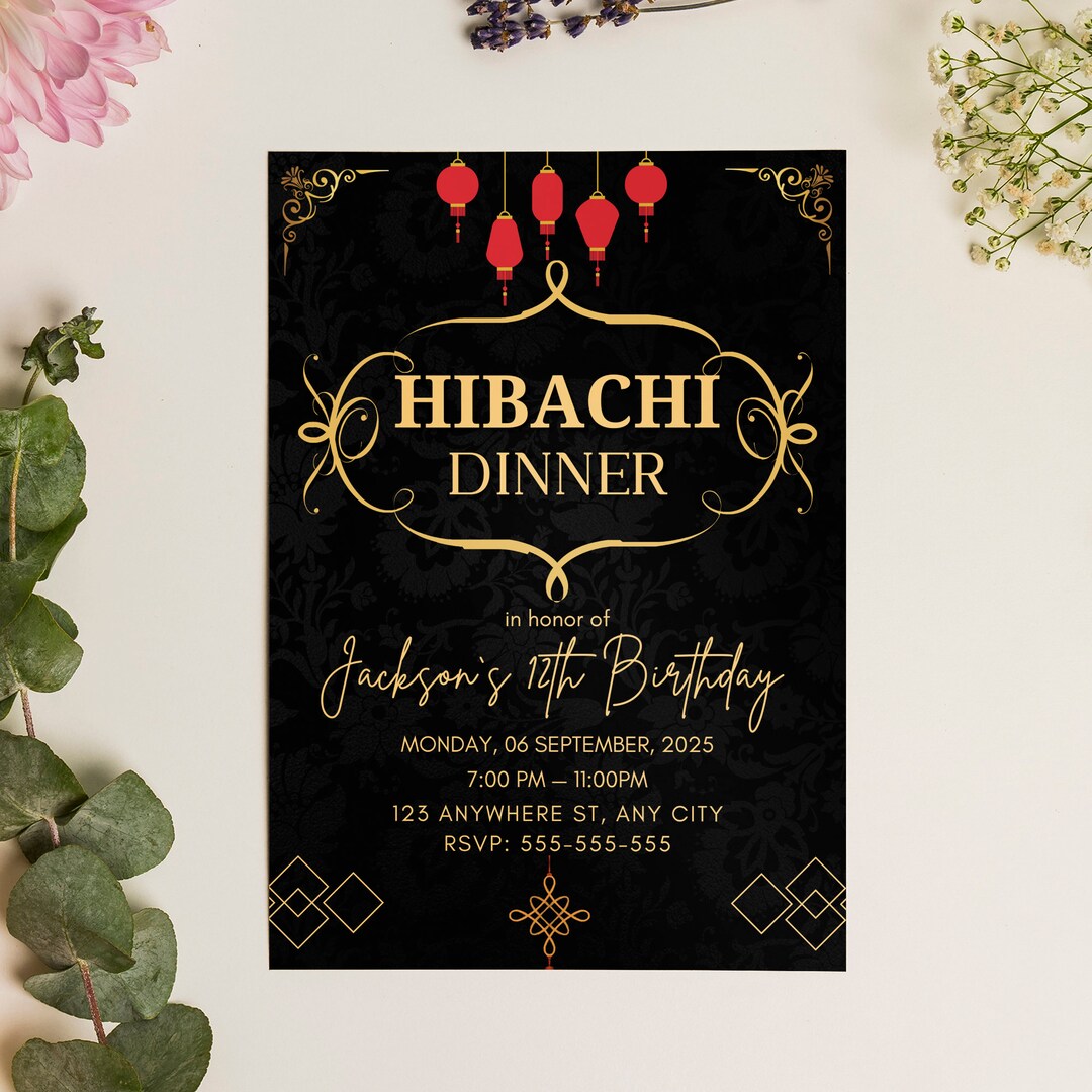 Editable Hibachi Birthday Dinner Invitation, Printable Hibachi Party ...