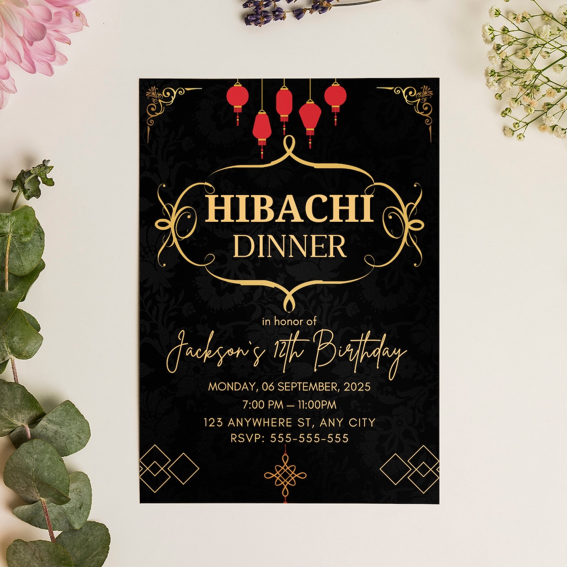 Editable Hibachi Birthday Dinner Invitation, Printable Hibachi Party ...