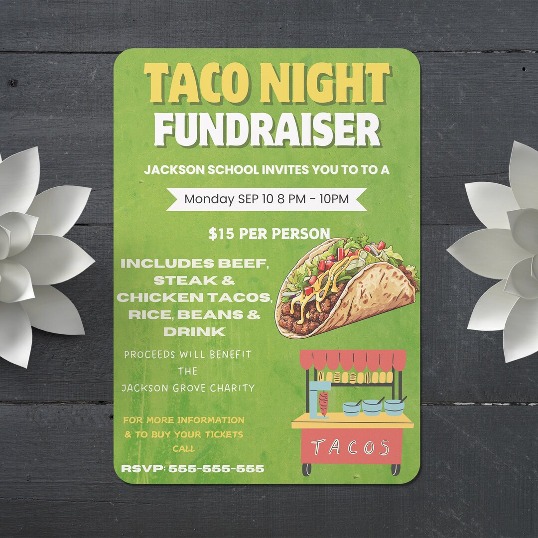 Editable Taco Fundraiser Flyer Template, Digital Taco Night Fiesta ...