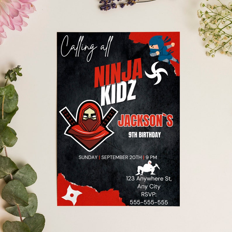 Editable Ninja Kidz Party Invitation, Printable Ninja Kidz Birthday ...